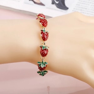 Beautiful Enamel Strawberries/strawberry Bracelet, Heavy Quality ...