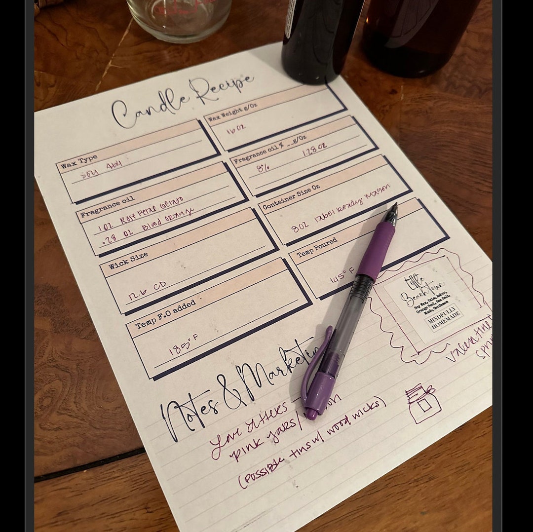 Candle Recipe PDF Printable - Etsy