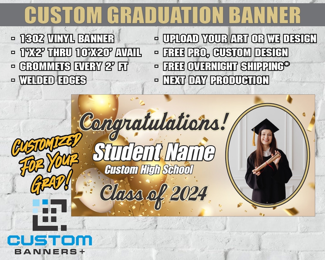 Grad Graduation Banner, Custom 13oz Full Color Indoor/outdoor Vinyl ...