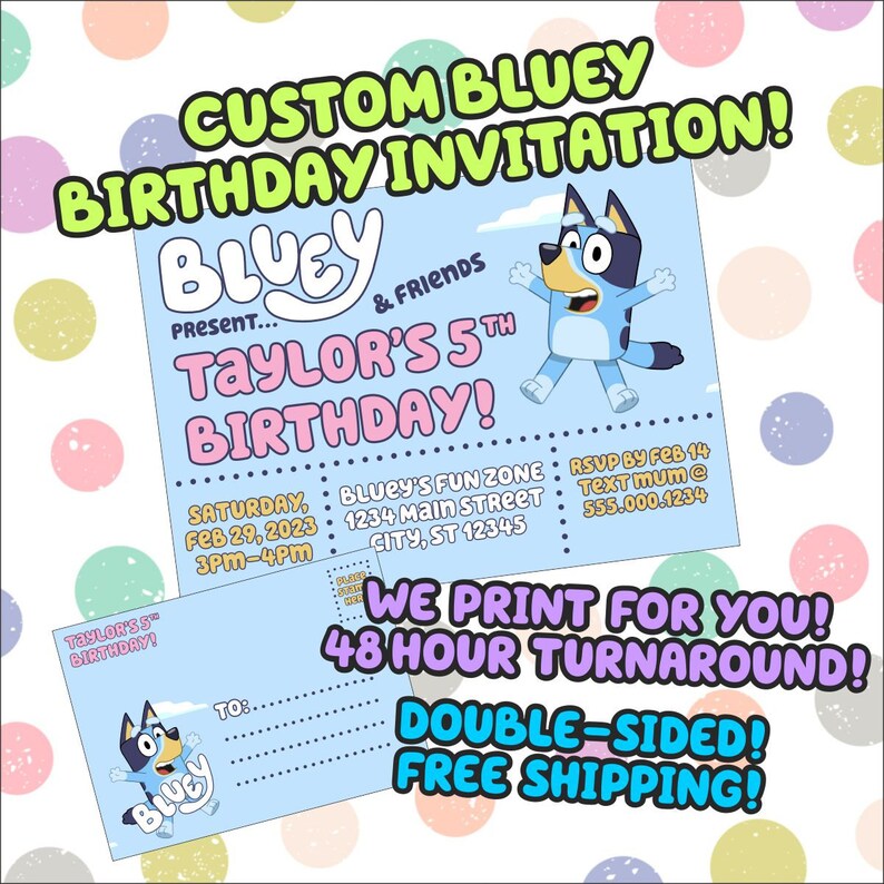 WE PRINT! Blue Dog 5"x7"/4"x6" Custom Birthday Invitation, FREE Back ...