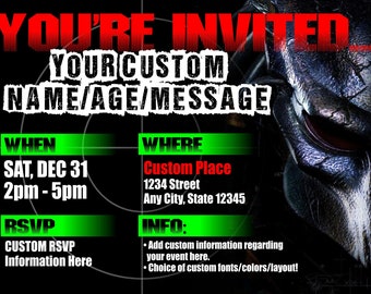 Alien Vs. Predator Birthday Invitation Card Design for Kids - Etsy