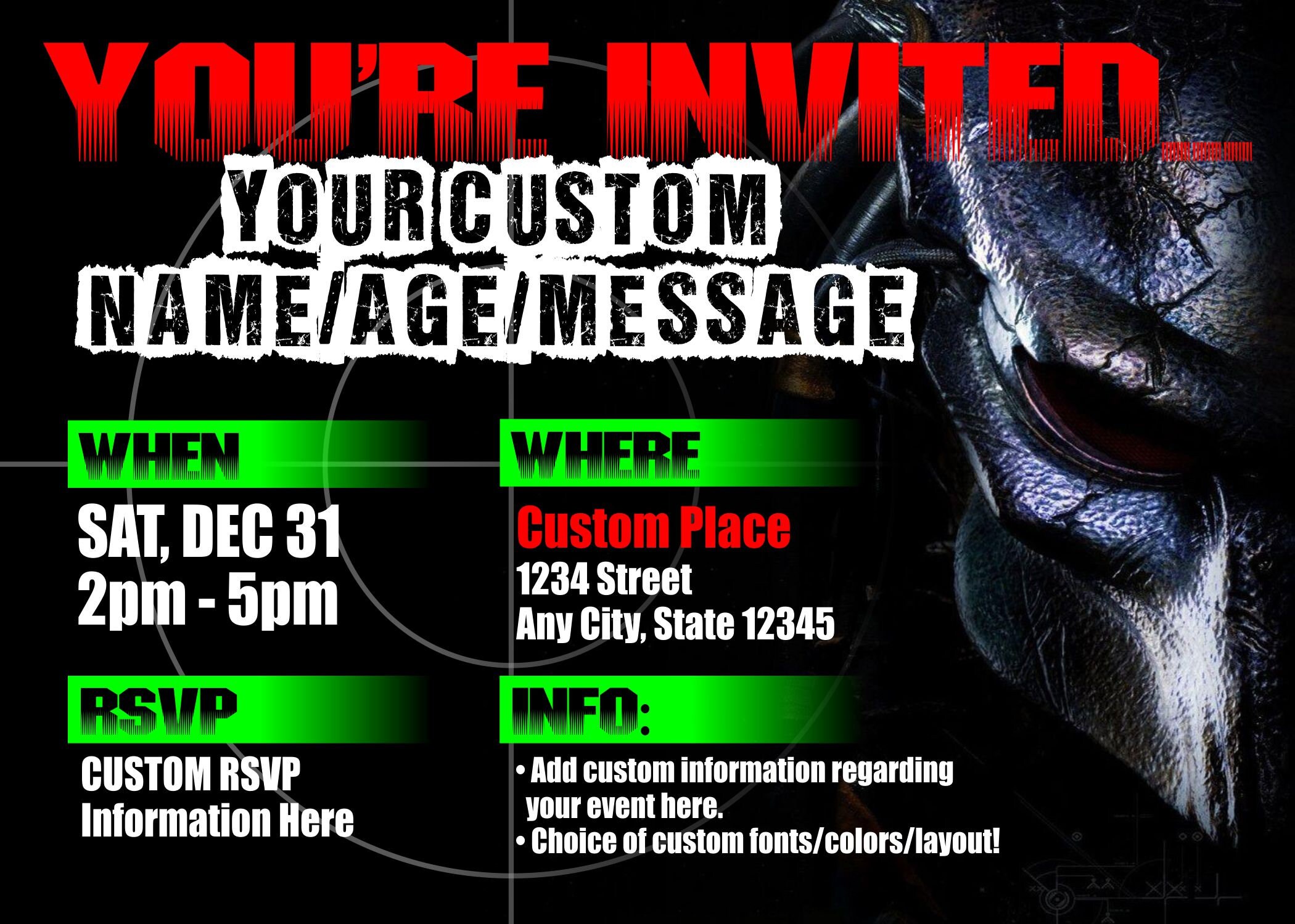 Predator 5x7/4x6 Custom Birthday - Etsy