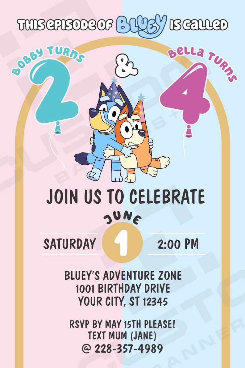 WE PRINT! Blue Dog 5"x7"/4"x6" Custom Birthday Invitation, FREE Back ...