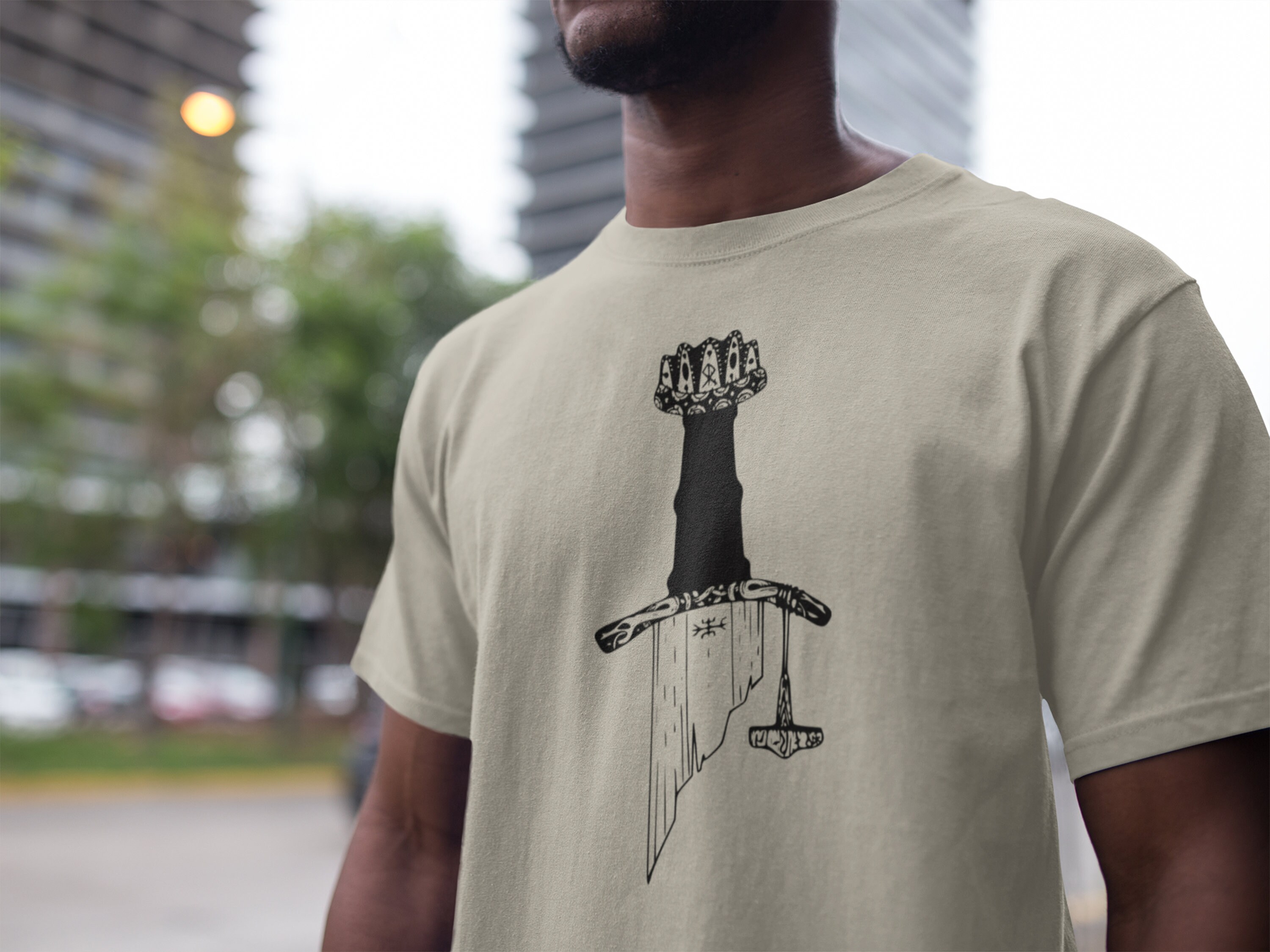 Graphic Viking Sword Tee, ODIN Sword Shirt, Vikings Print Tshirt Mens ...
