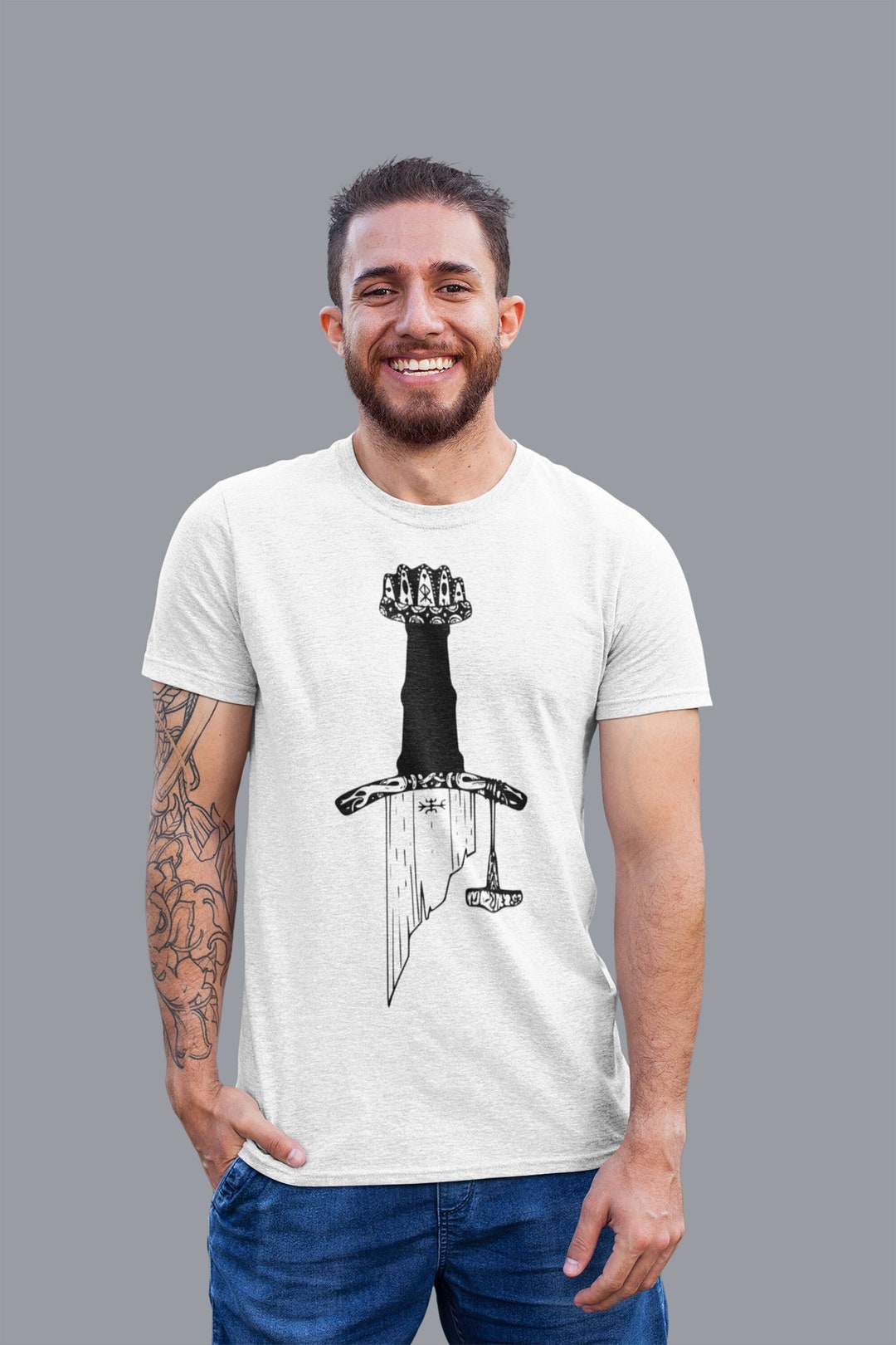 Graphic Viking Sword Tee, ODIN Sword Shirt, Vikings Print Tshirt Mens ...