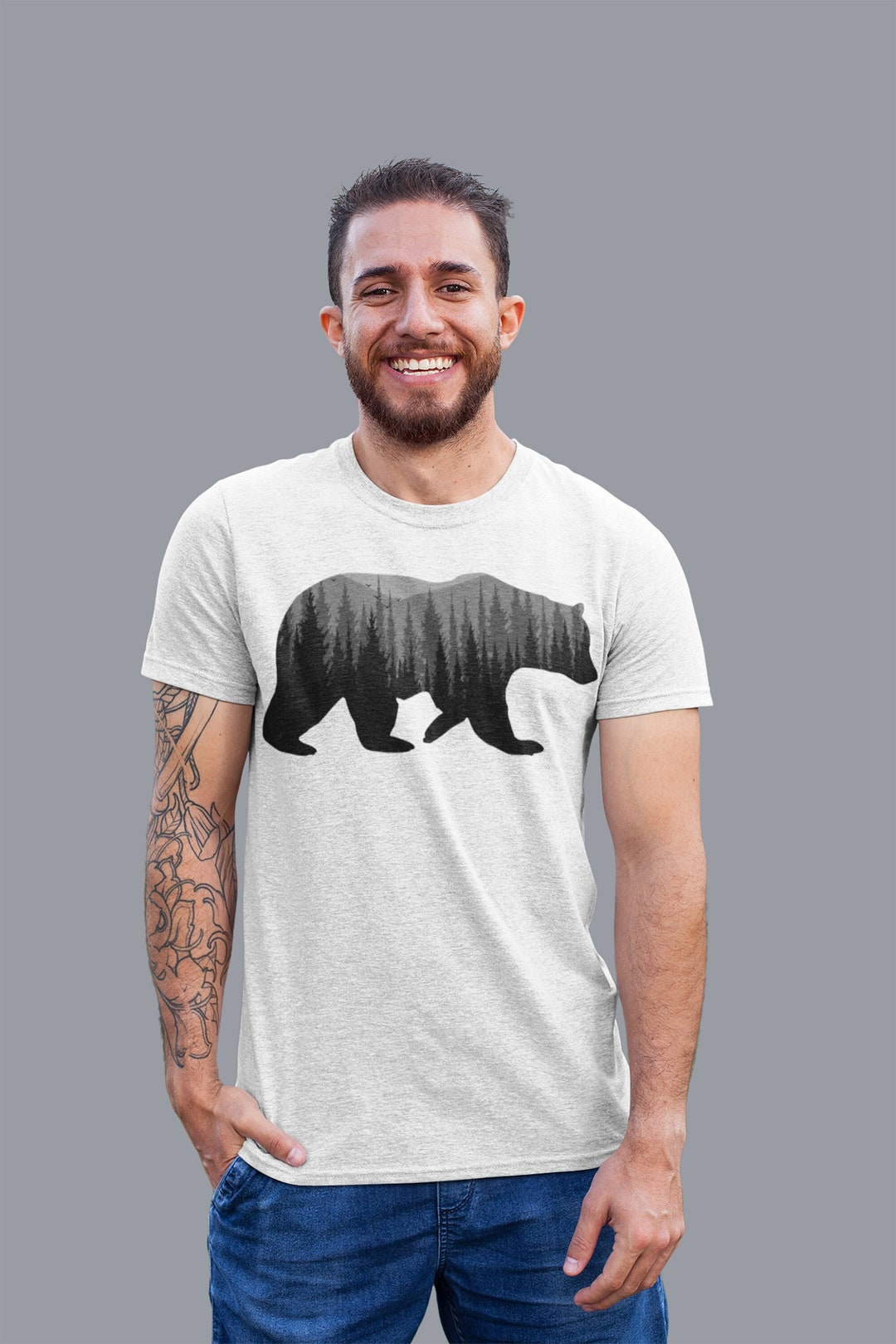Nature Bear T Shirt Men, Double Exposure Bear, Papa Bear Shirt, Nature ...