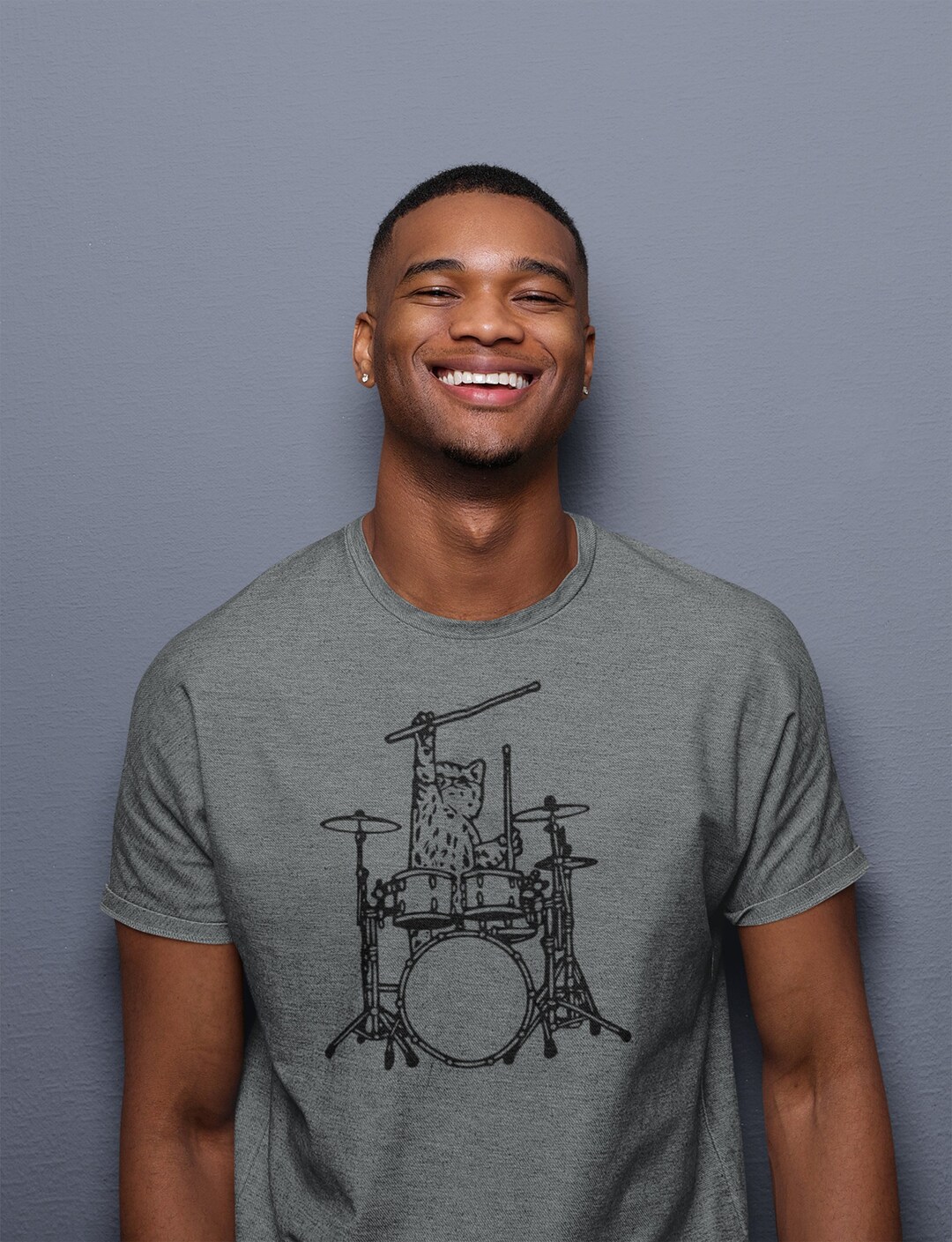 Cute Cat Playing Drums Men T-shirt Gift, Drummer Shirt Animal Lover ...