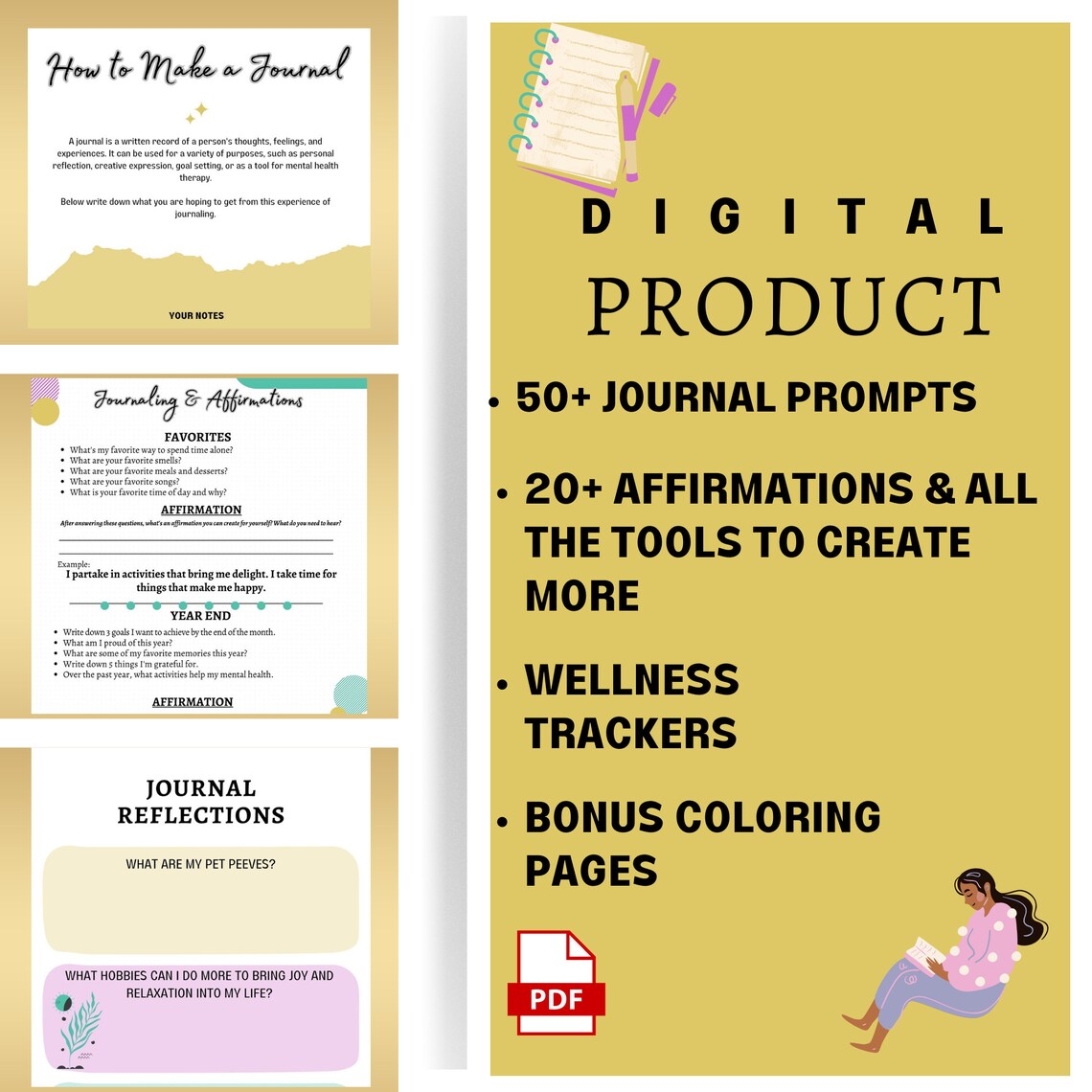Journal Prompts & Affirmation Workbook Mindfulness Workbook Printable ...