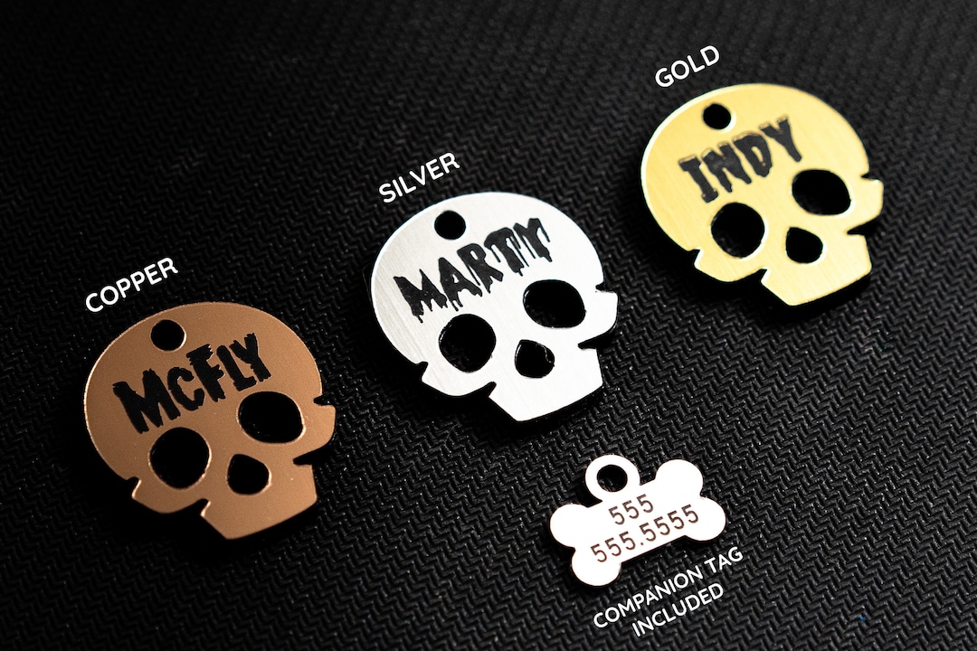 Cat Collar Tag Dog Tag Silver Skull, Personalized Custom Pet Tag, Gift ...