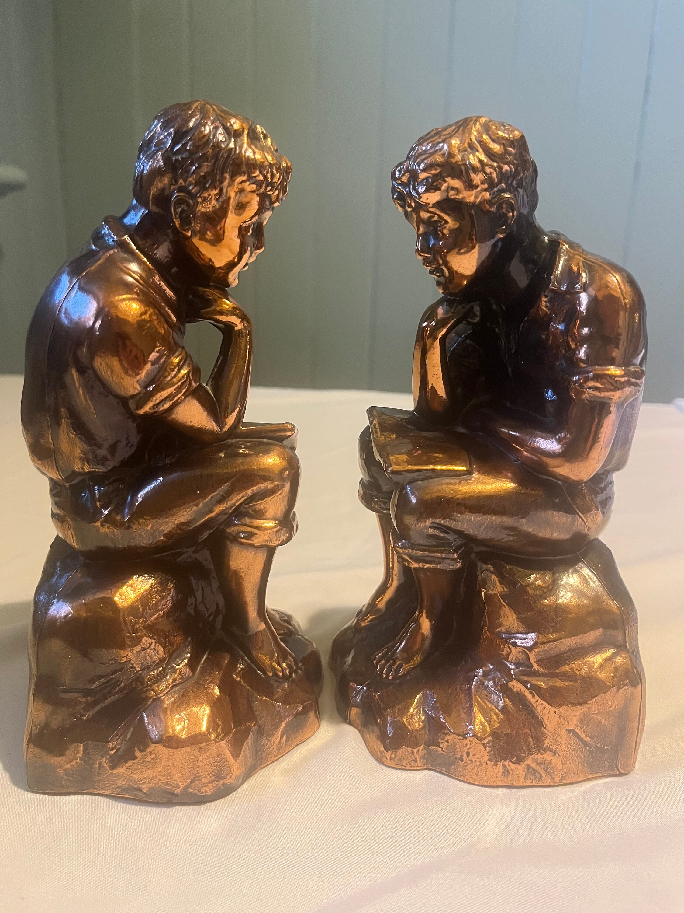 Vintage Metal Bookends Man Thinking Reading - Etsy