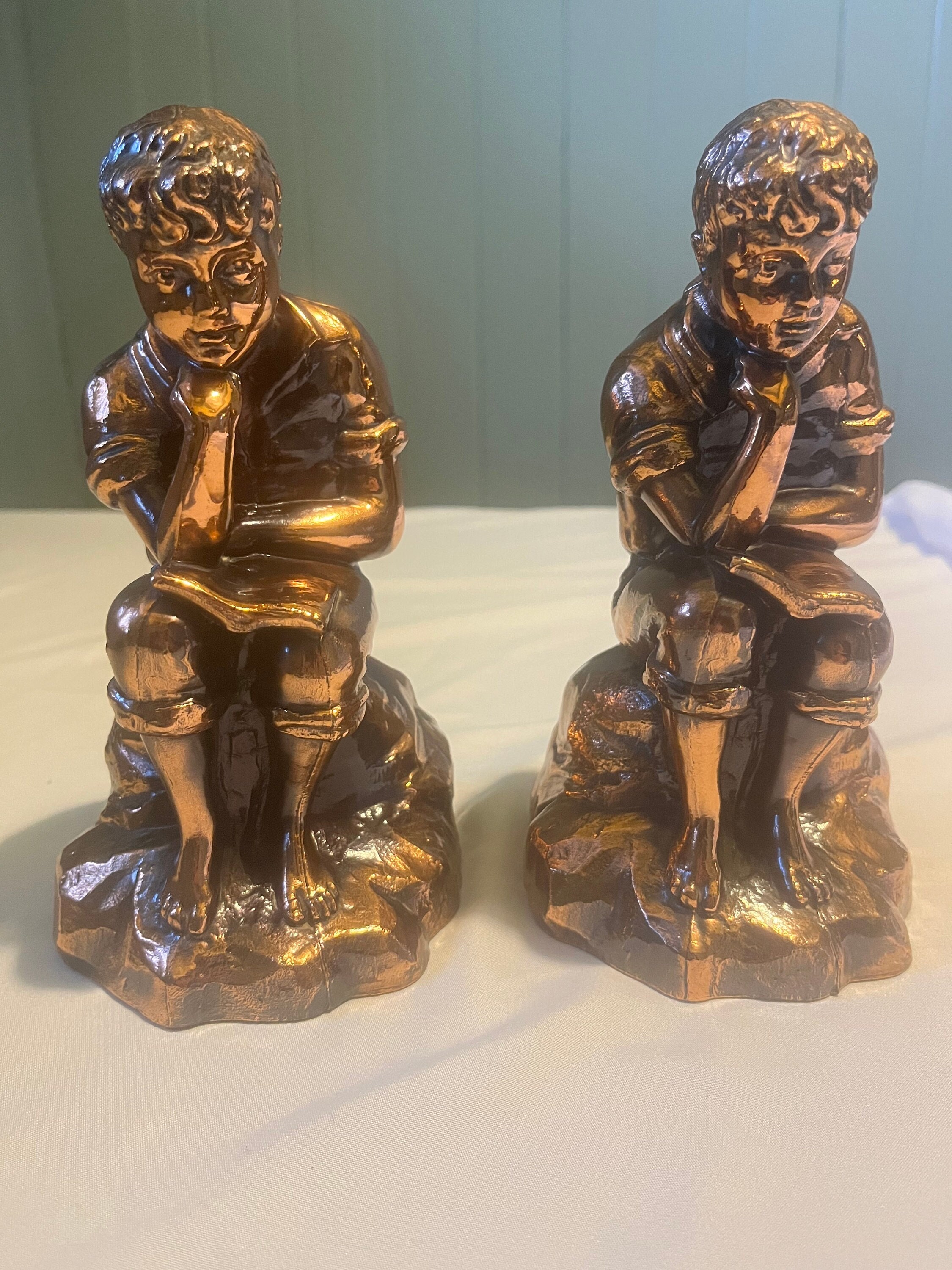 Vintage Metal Bookends Man Thinking Reading - Etsy