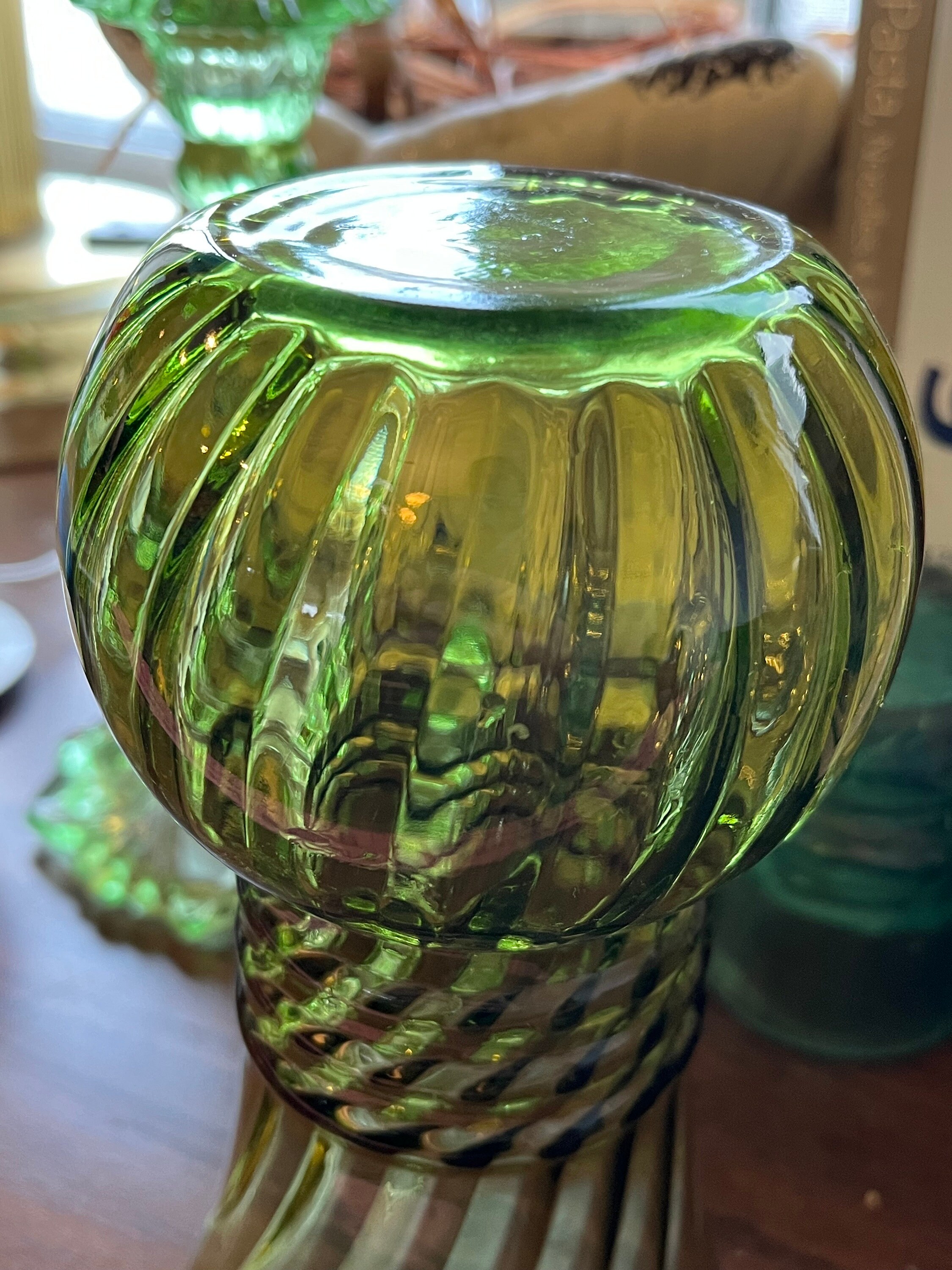 Vintage Green Glass Vase - Etsy