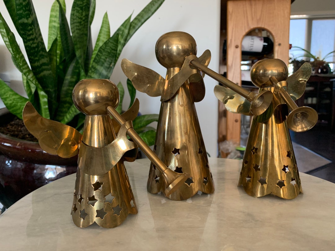 Set of 3 Brass Angels With Trumpets and Star Cut Out Pattern - Etsy