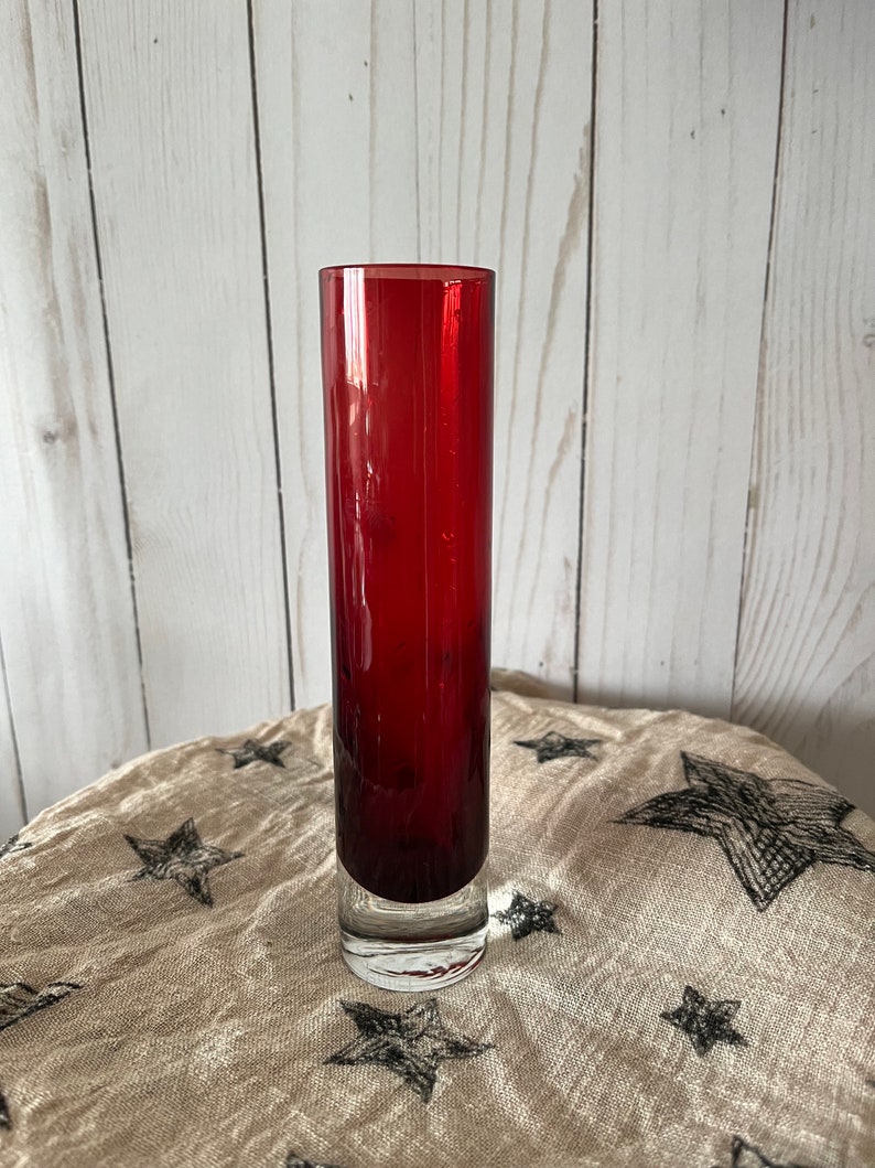 Vintage Tall Ruby Red Vase - Etsy