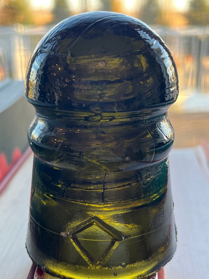 Vintage Glass Insulator Dark Olive Green Diamond Patter on Front 1 ...