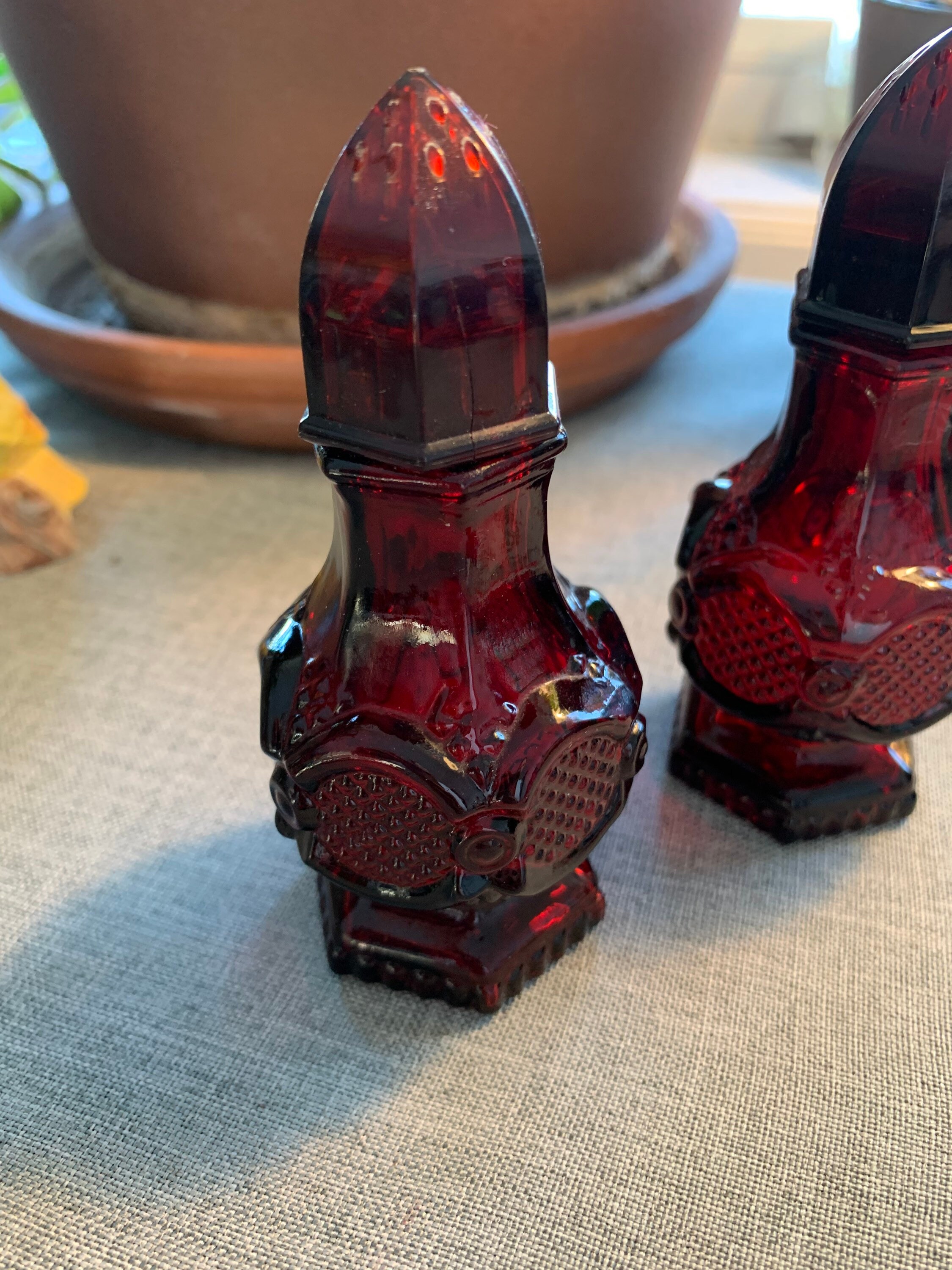 Vintage 1970s AVON Cape Cod Collection, Red Ruby Glass Salt and Pepper ...