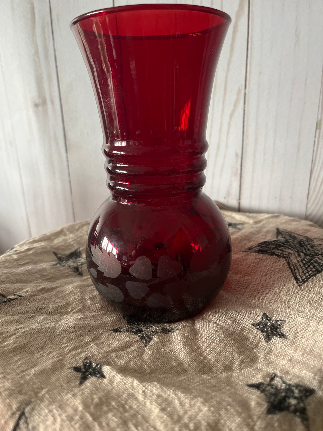 Ruby Red Vase With Etching - Etsy