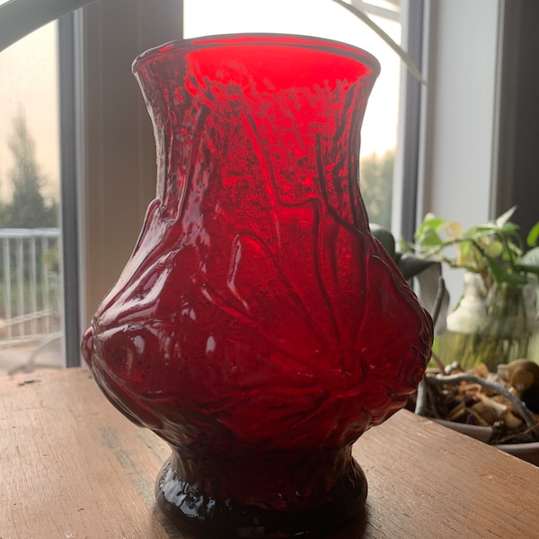 Red Pressed Glass Vase - Etsy