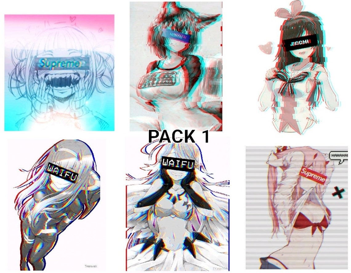 Waifu Material Supreme Glitched Anime Girl Sticker Packs High Etsy