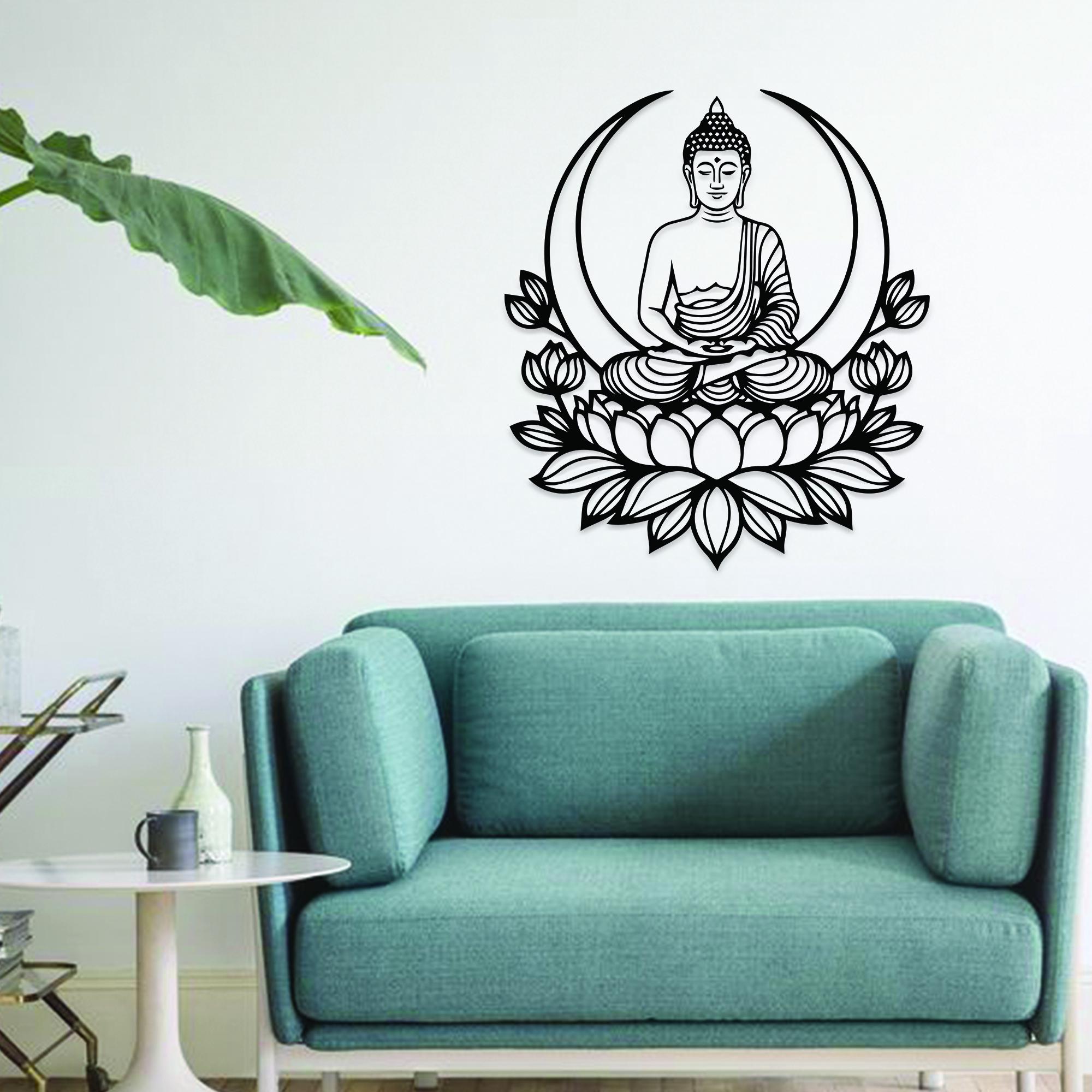 Seated Buddha in Crescent Moon Wall Art Decor Vector File for Laser ...