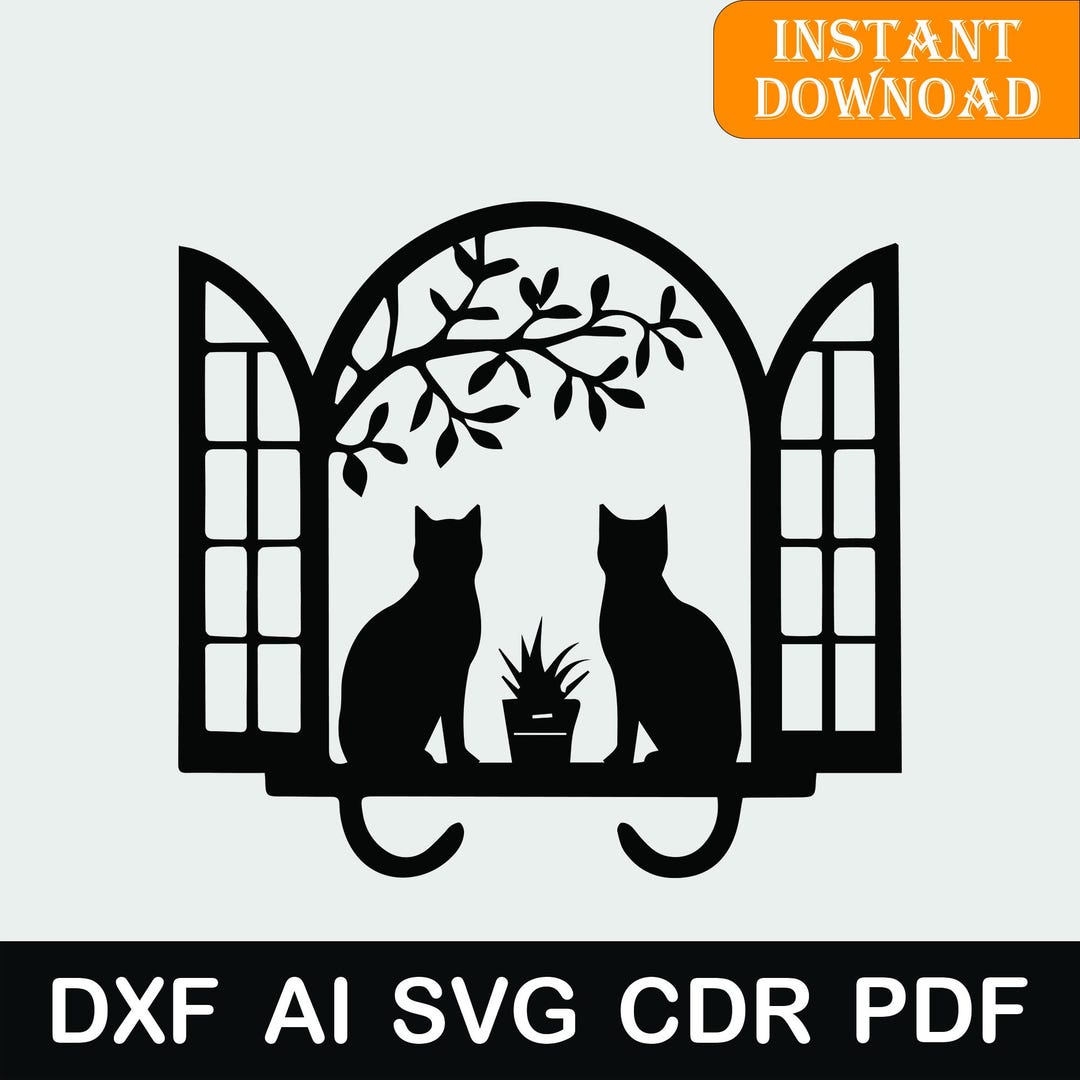 Arched Window Cats Wall Art, Laser Cut Template, Charming Home Decor ...
