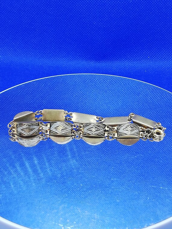 Vintage Damascene Nine Panel Diamond Design Bracelet - Gem