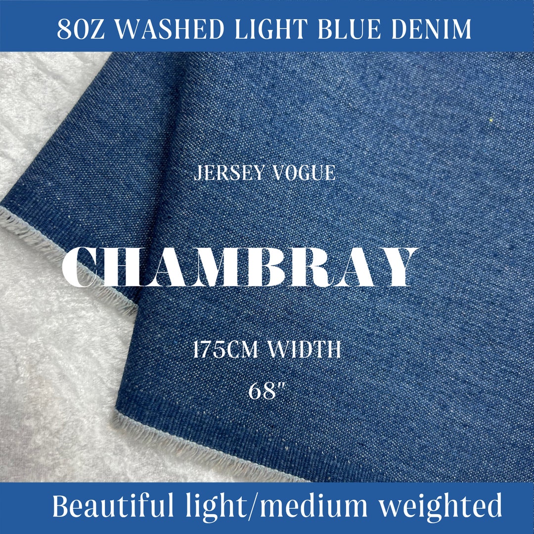 68” 8oz 100% Cotton Washed Blue Chambray, Light/medium Blue Denim ...