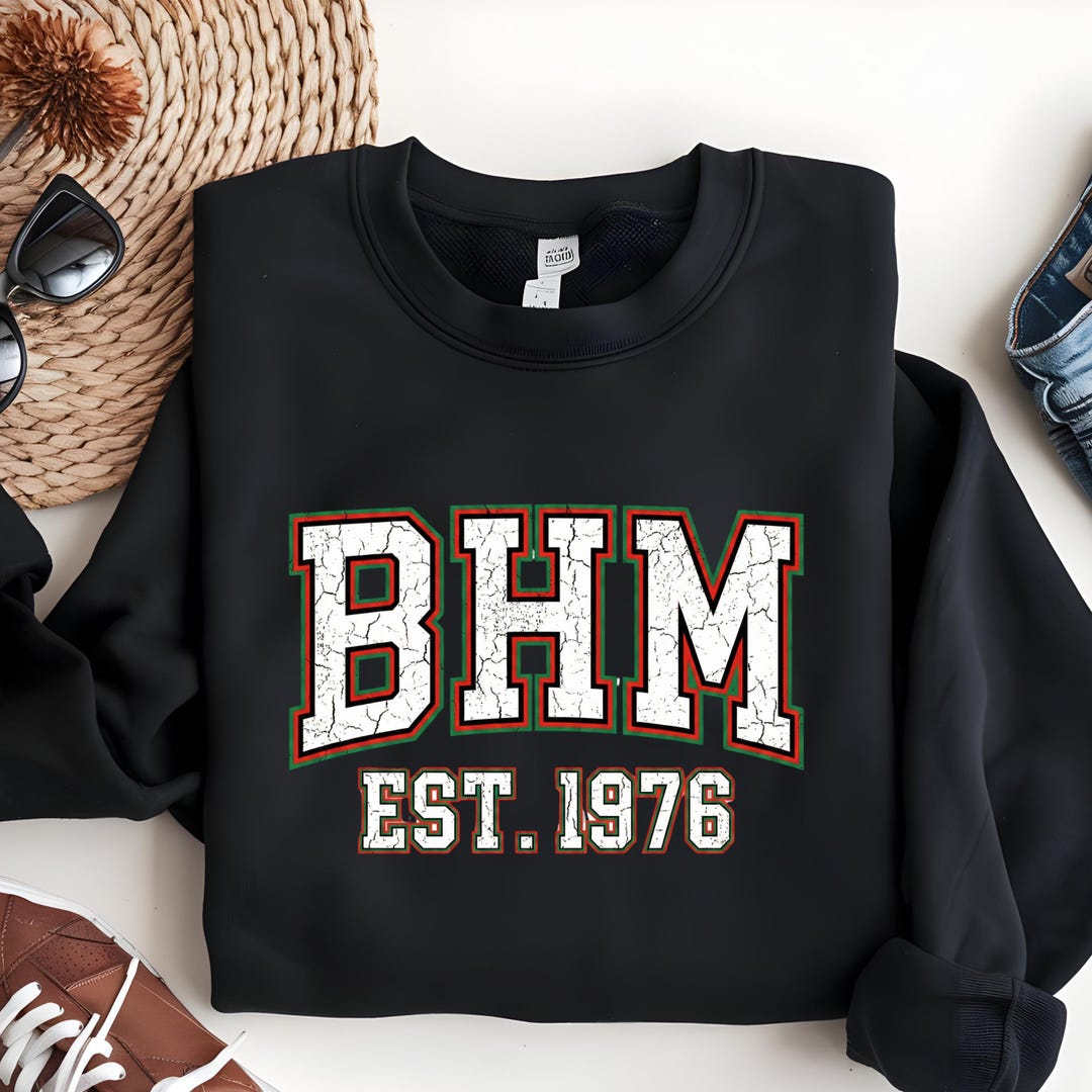 Varsity BHM Shirt Est 1976, Retro College Style Tee, Distressed Black ...