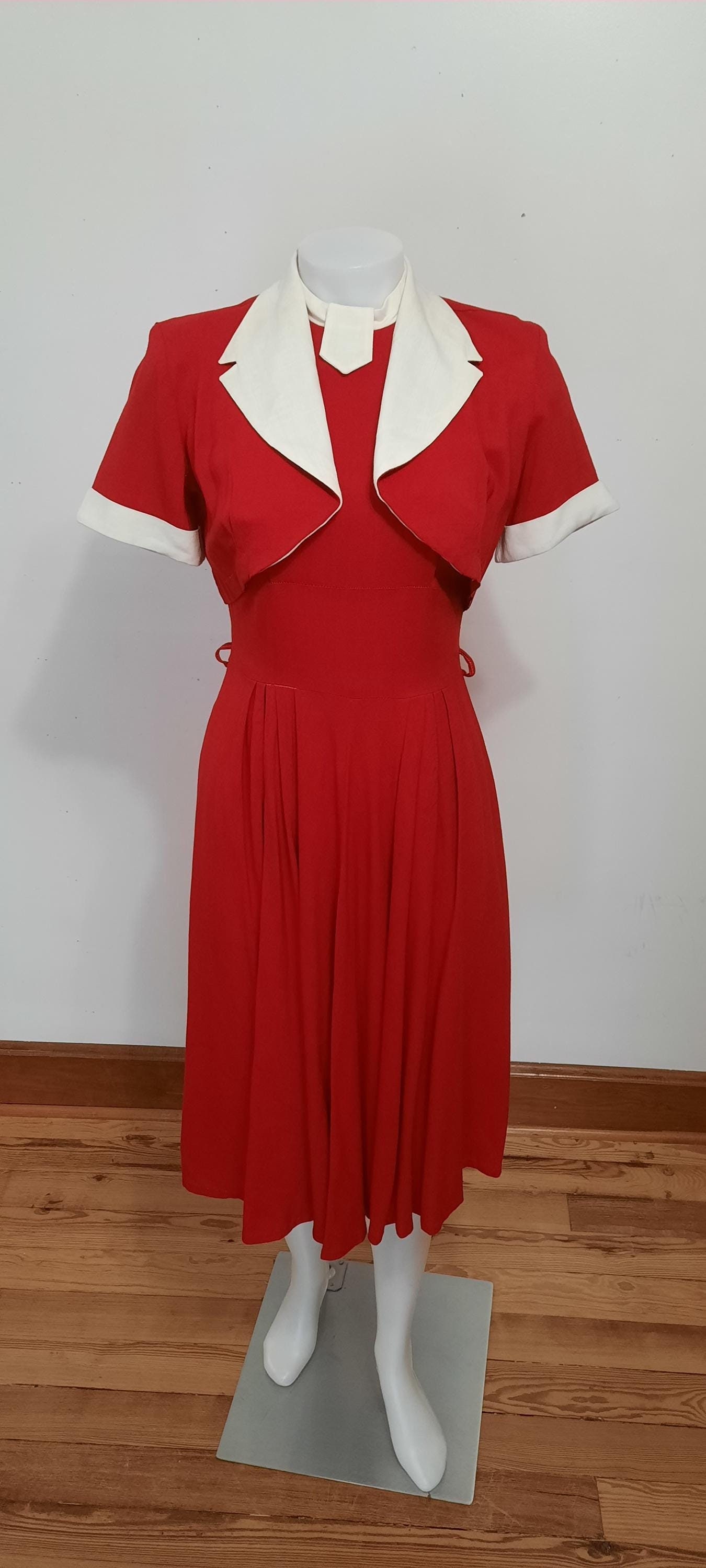 1940's-1950's Red & White "little Orphan Annie" 2 Piece Dress/bolero ...