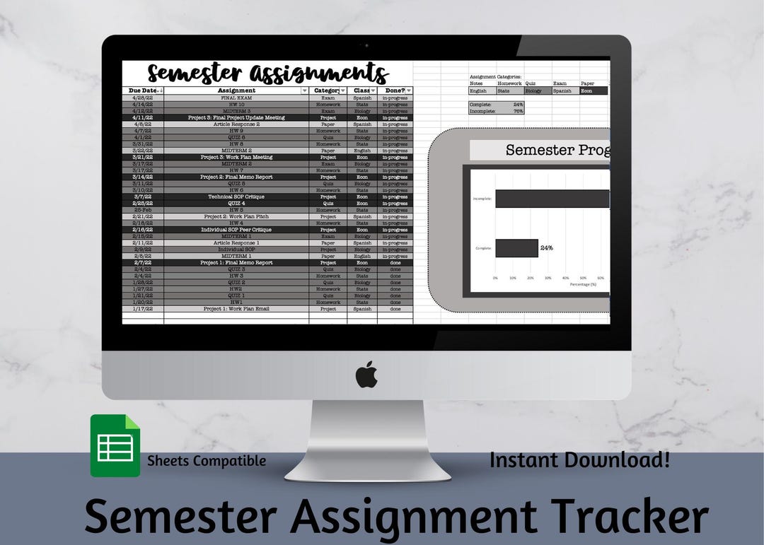 Google Sheets School Planner for Students, Track Assignments ...