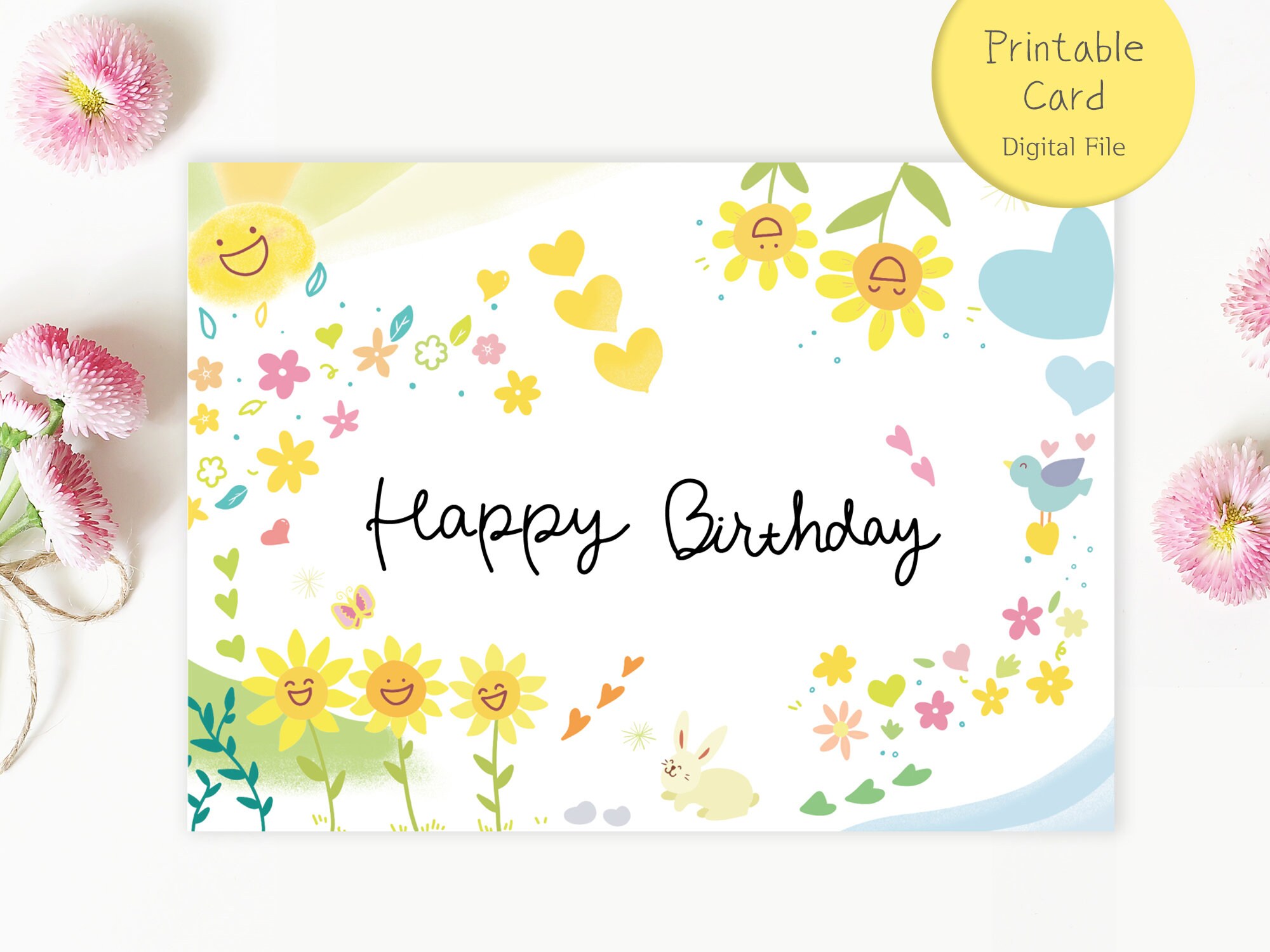 Printable Spring Birthday Card for Kids Happy Birthday Card - Etsy