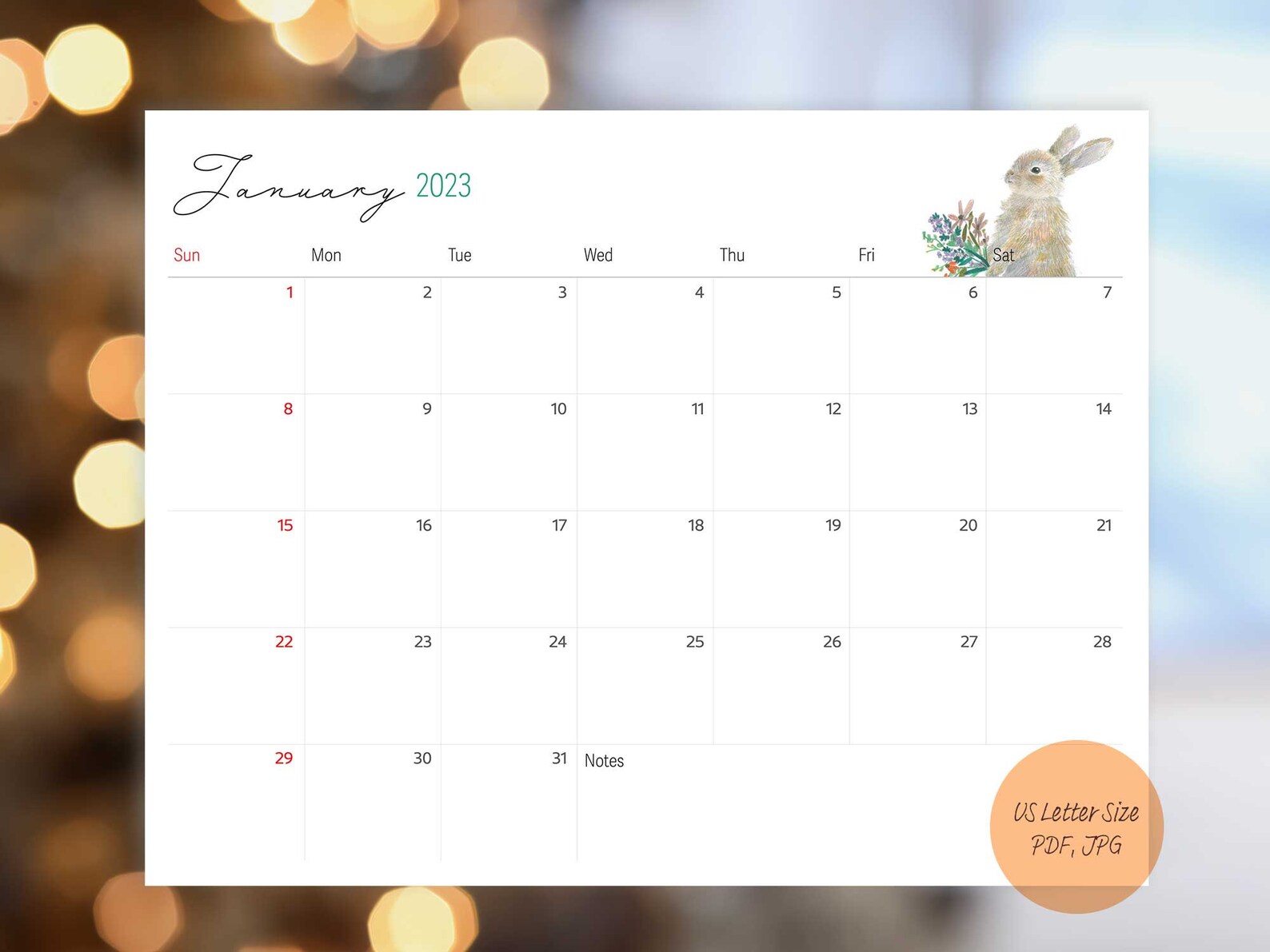 January 2023 Calendar Printable Cute Fillable Calendar Etsy