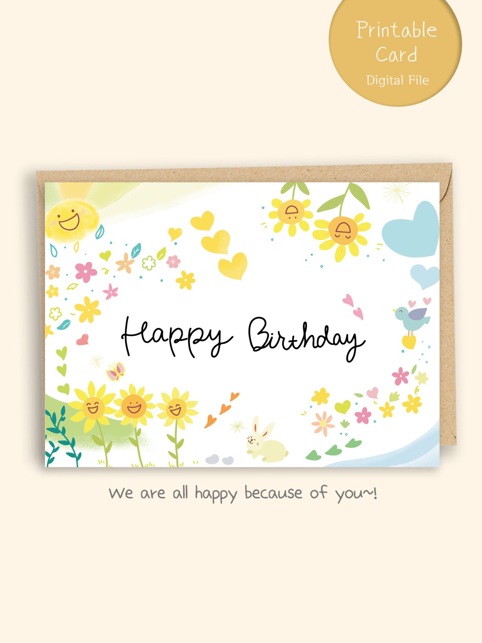 Printable Spring Birthday Card for Kids Happy Birthday Card - Etsy