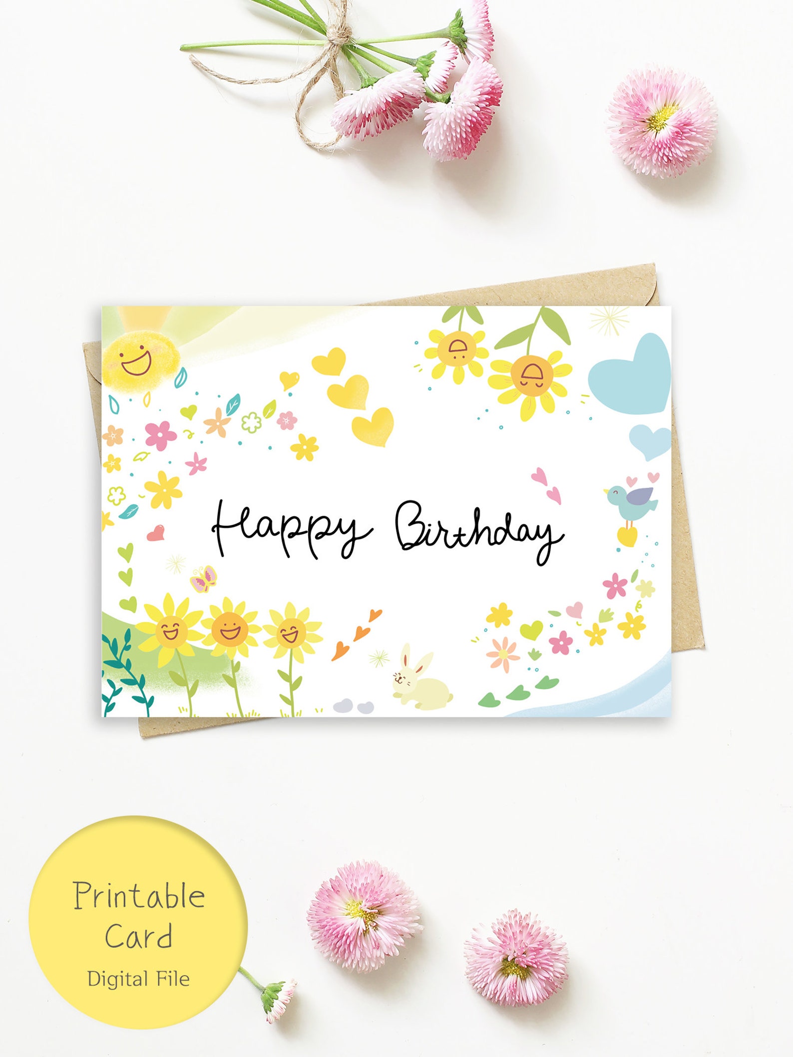 Printable Spring Birthday Card for Kids Happy Birthday Card - Etsy