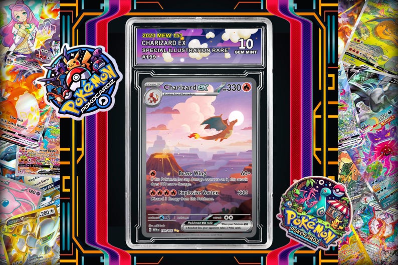 Charizard Ex · 151 (MEW) #199 Proxy Card + Grading Slab + Custom Label ...