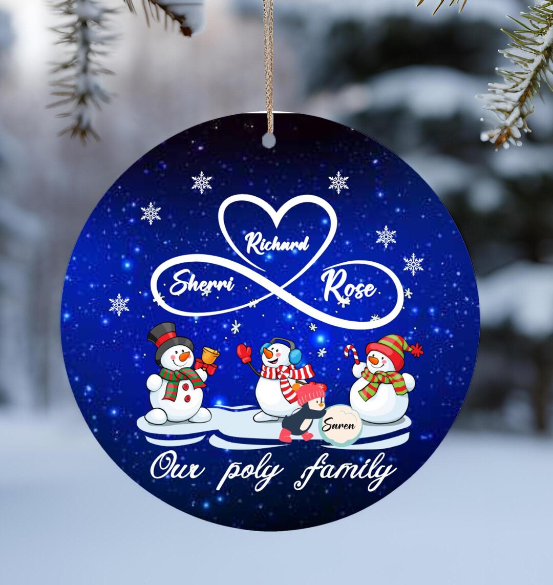 Custom Polyamory Christmas Tree Ornament, Adorable Personalized Snowman ...