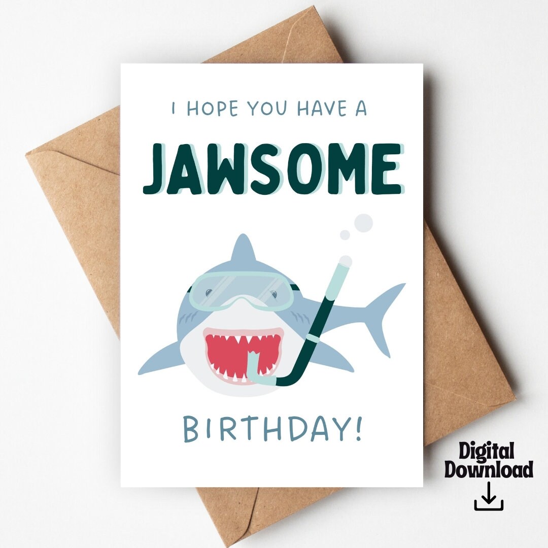 Shark Printable Birthday Card | Shark Birthday Card | Instant Download ...
