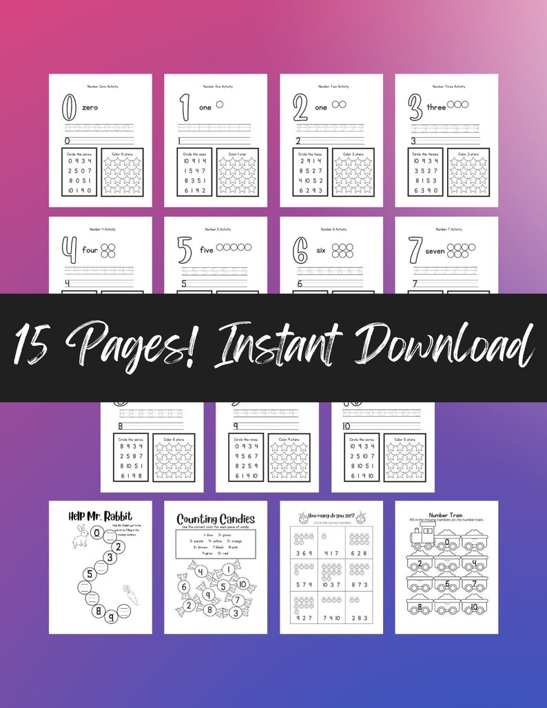 15 Printable Numbers 0-10 Worksheets - Etsy