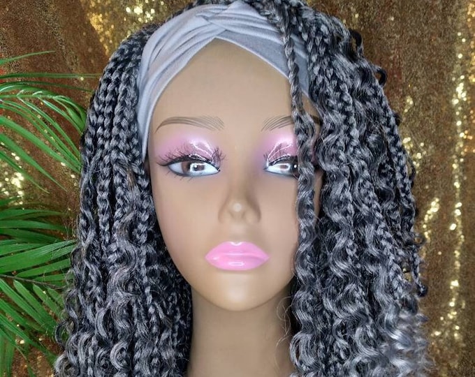 16 Gray Goddess Box Braid Headband Wigs Braided Wig for Black Women ...