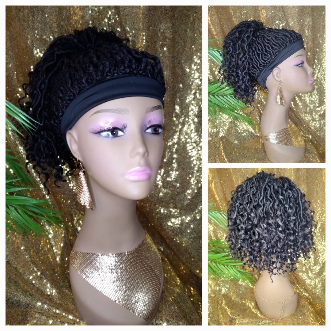 Boho Hippie Goddess Faux Loc Headband Wig Bohemian Ponytail Bun Braided ...