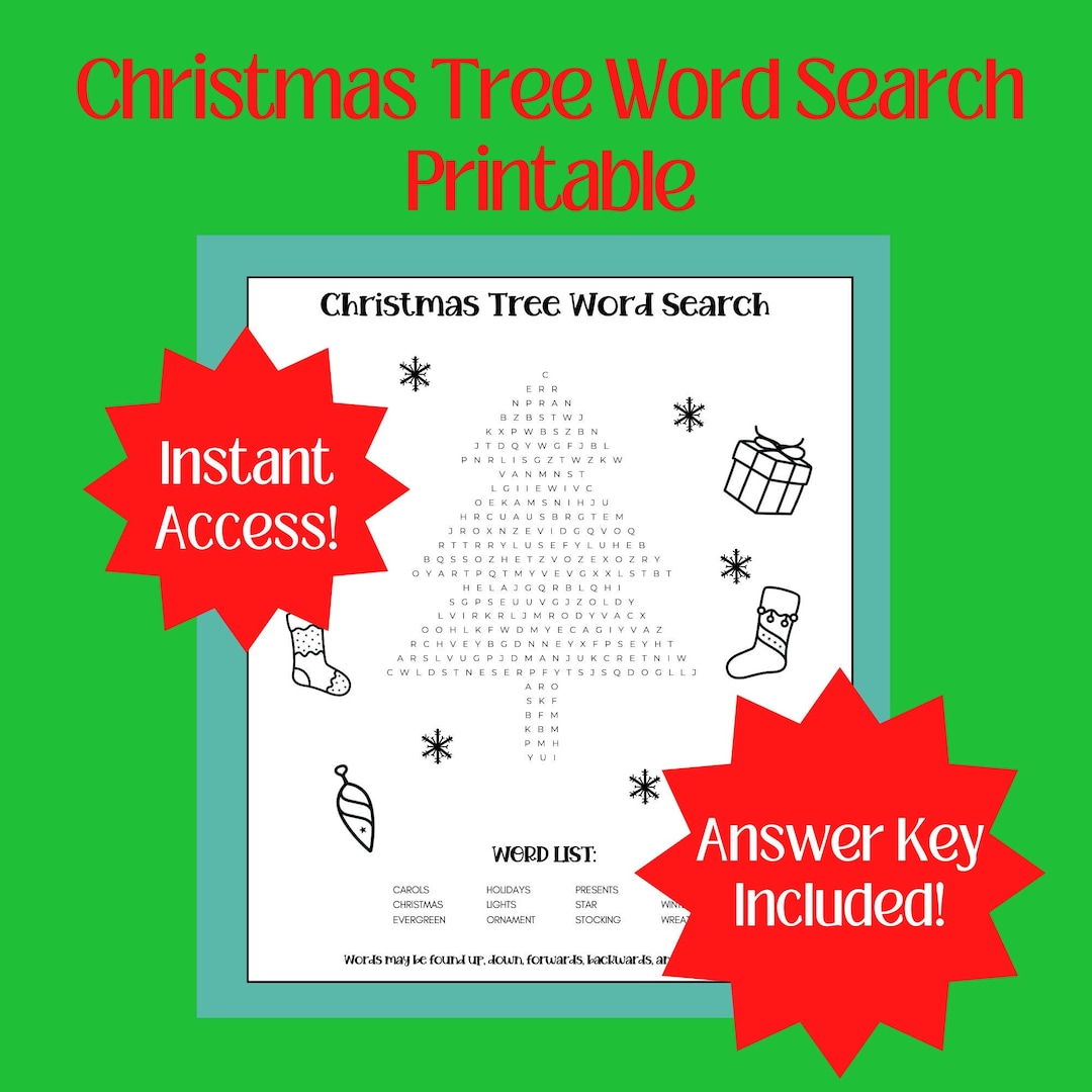 Christmas Tree Word Search Printable Activity Worksheet for Kids ...