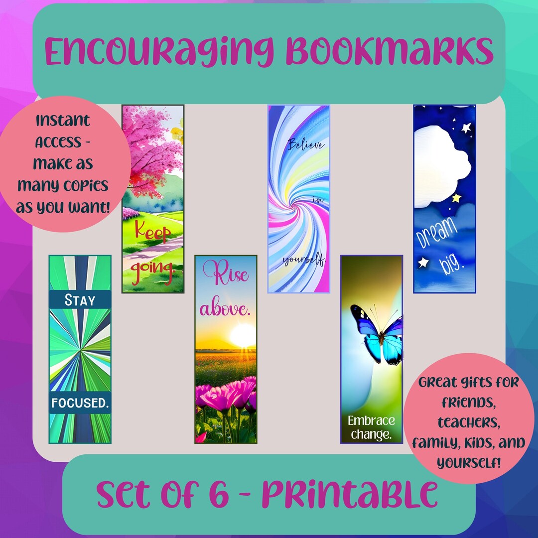 Encouraging & Inspirational Bookmarks Set of 6 Printable Instant Access ...