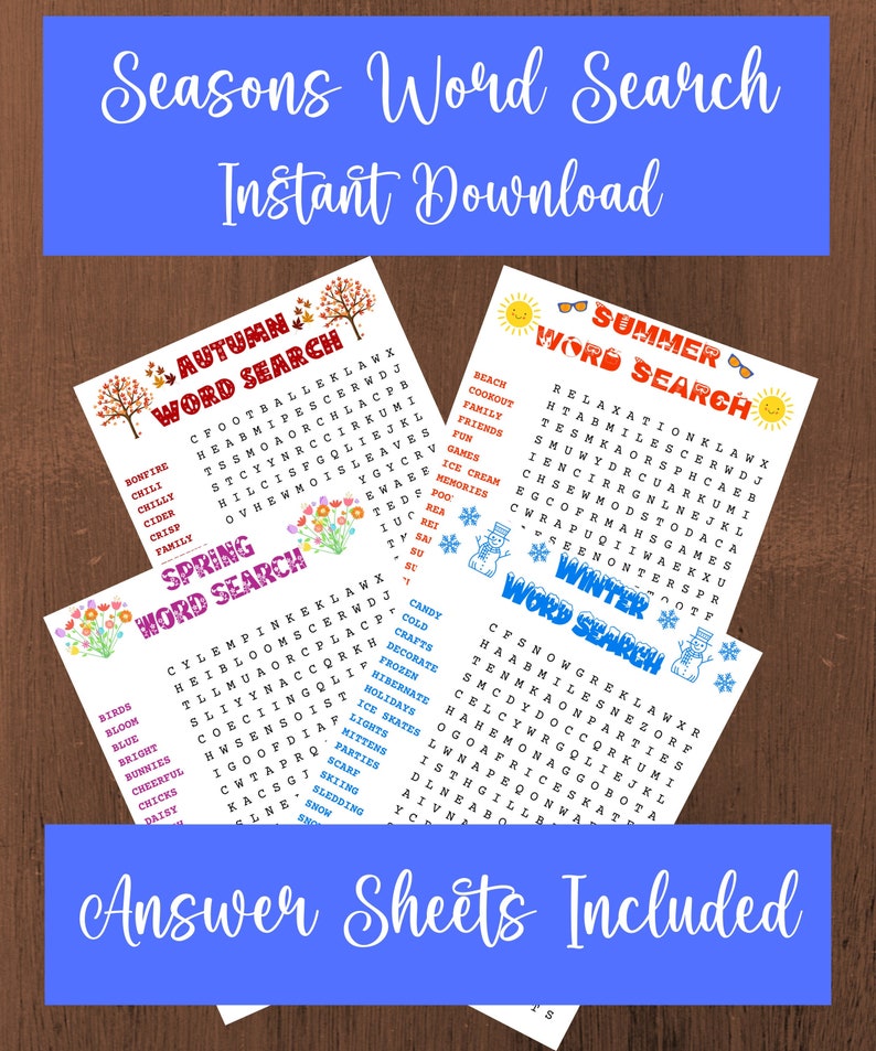 Seasons Word Search Puzzle Printable Pack - Etsy