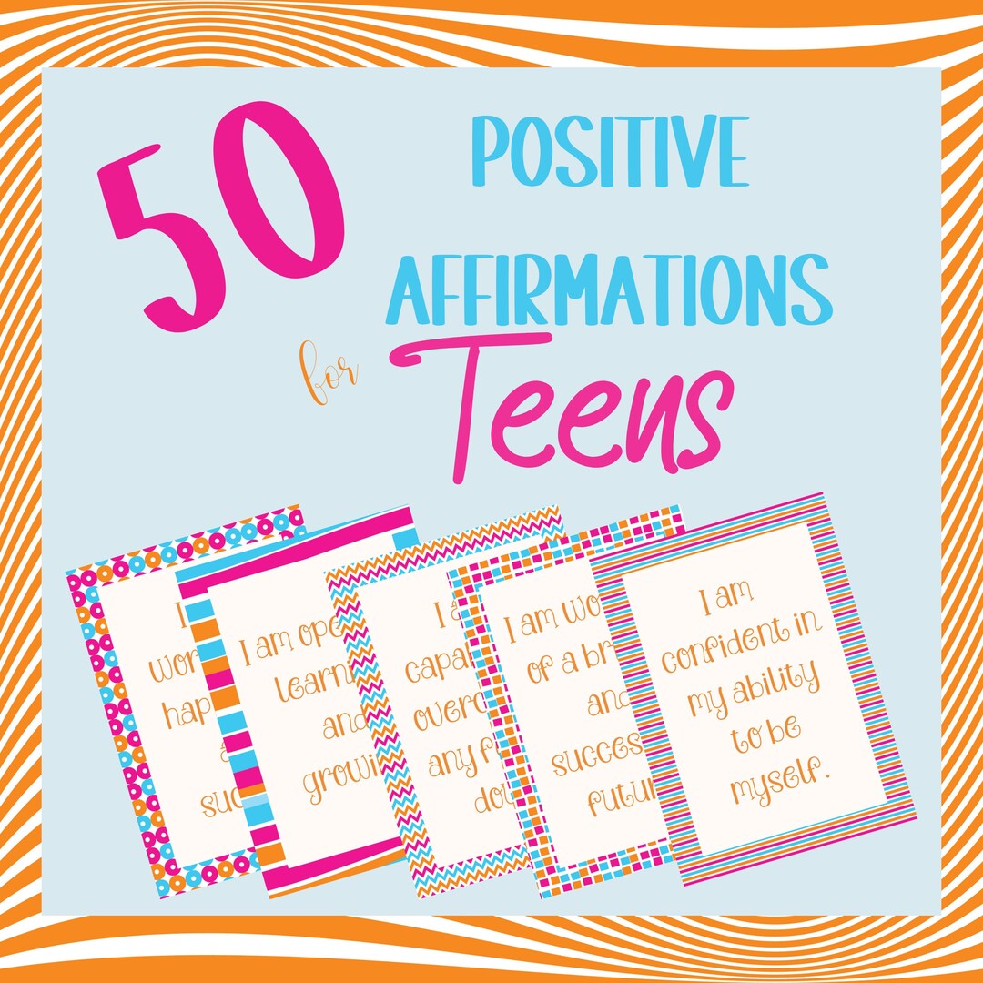 Set of 50 Positive Affirmation Cards for Teens Printable Instant Access ...