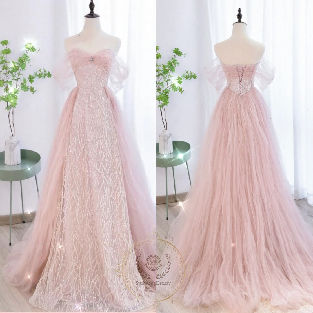 New Tulle Sweetheart Neckline A-line Lace-up Sleeves Prom - Etsy