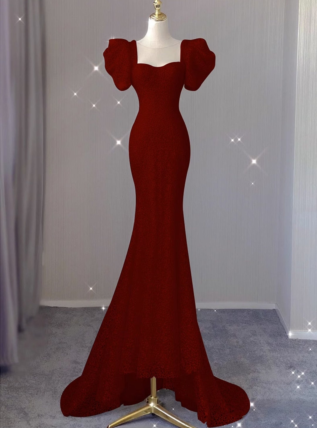Mermaid Evening Dress, High-end Burgundy Bridal Toast Dress, Elegant ...