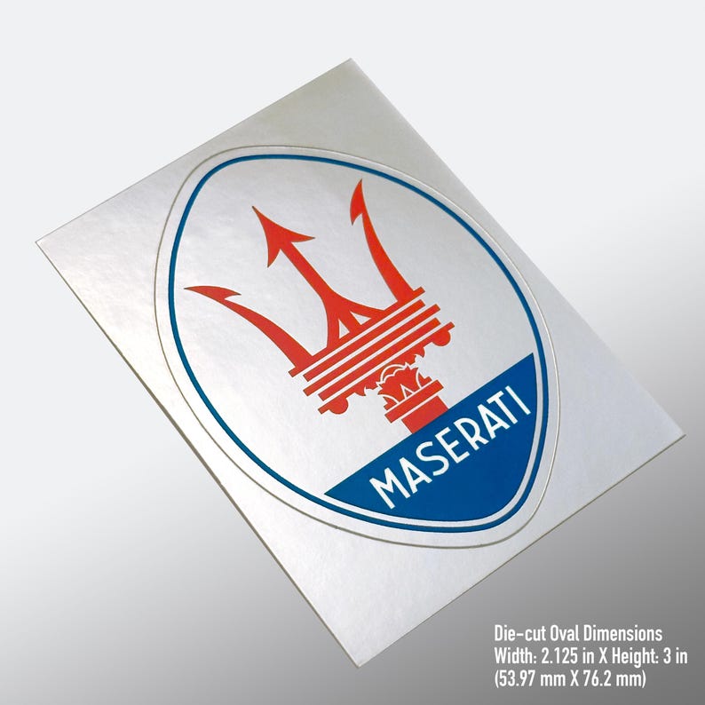 Maserati Early Style Badge Crest - Mirror-like Reflective, Die-cut Oval ...