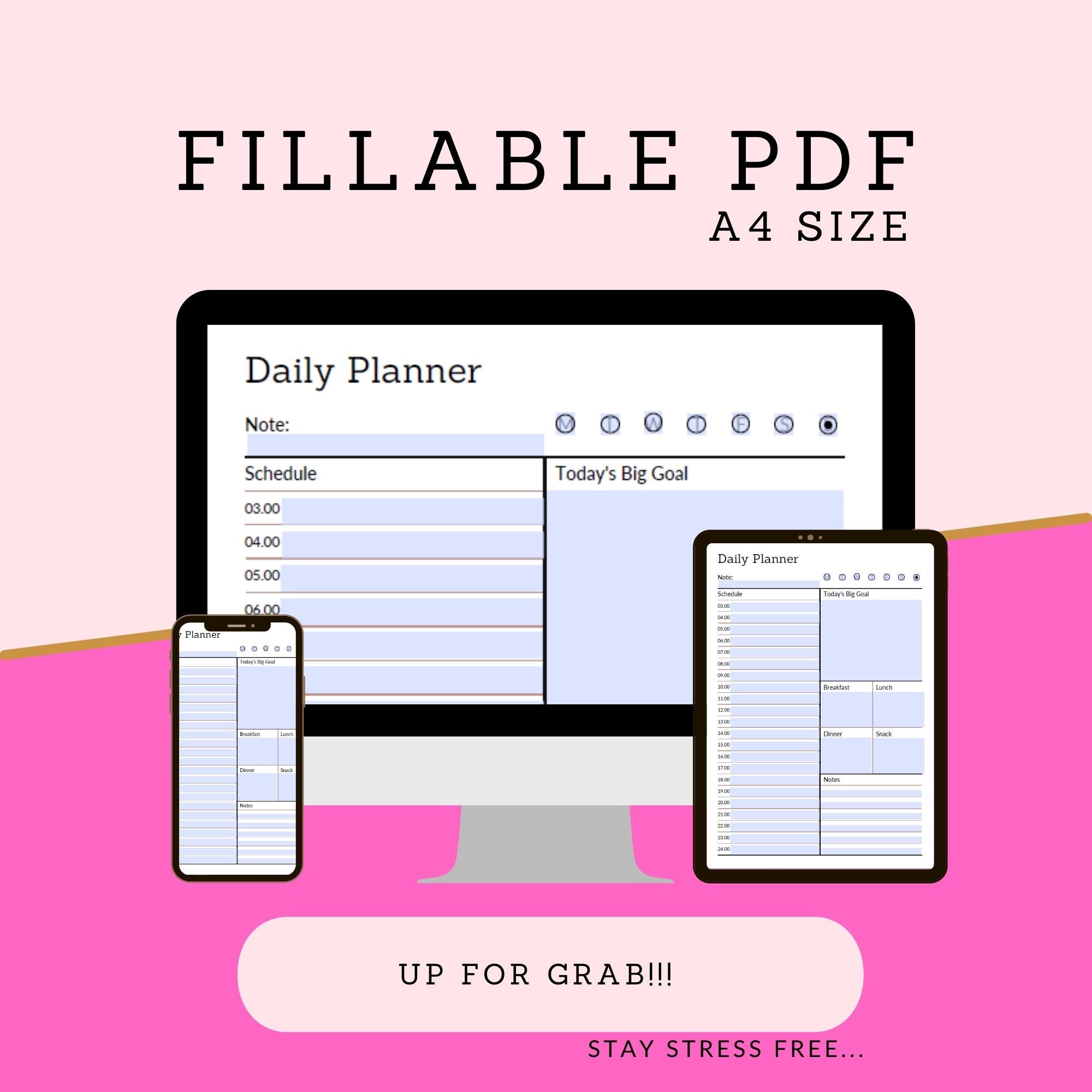 24 Hour Elegant Day Productivity Planner | Undated Daily Planner ...