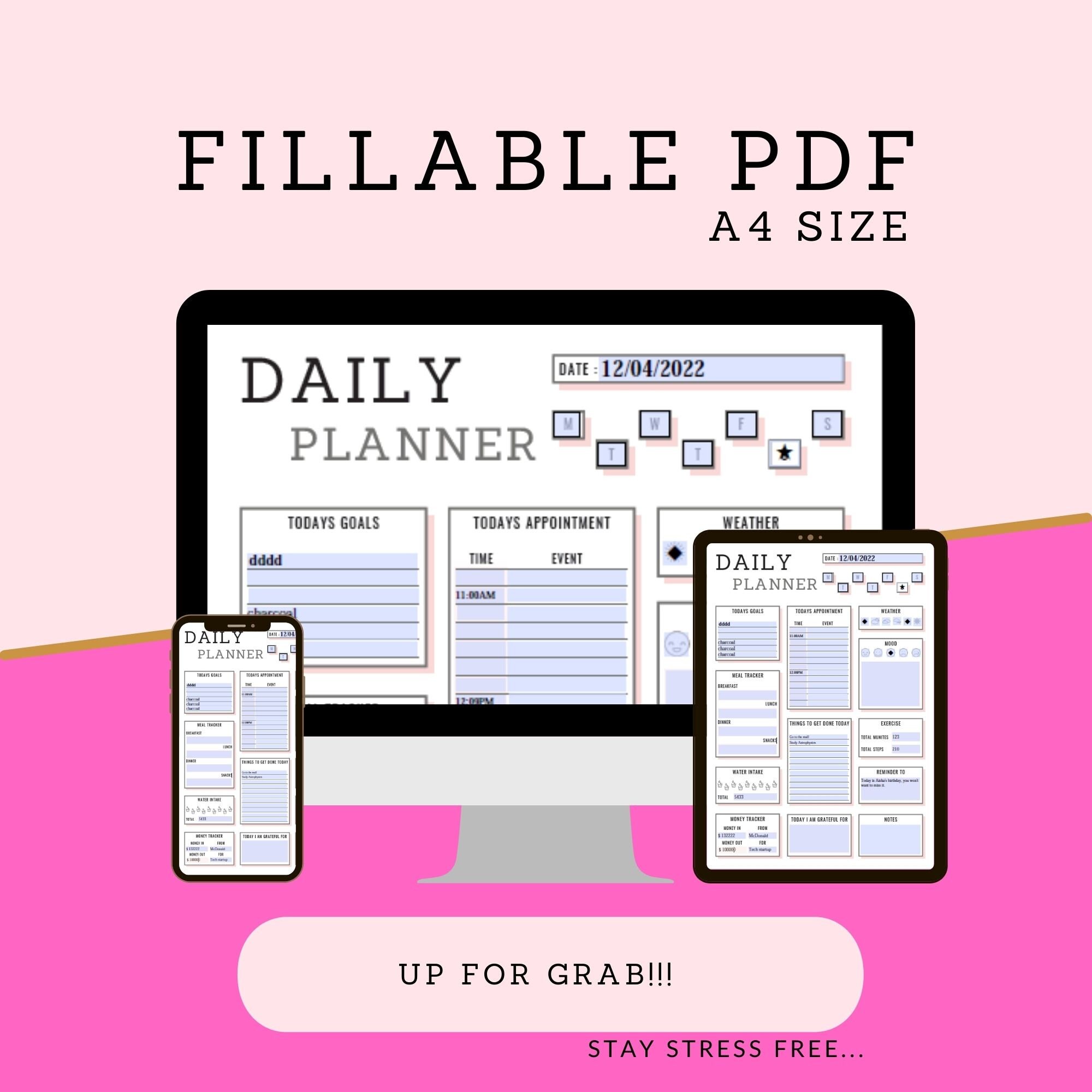 Fillable Daily Planner Hourly Printable | Editable Daily Planner ...
