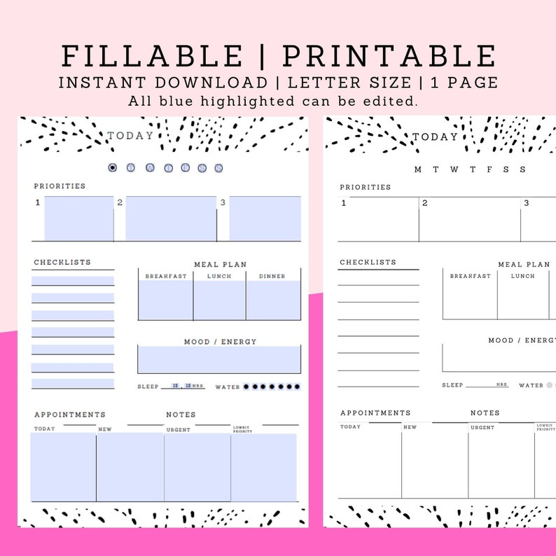 Editable Undated Daily Planner | Fillable Day Timer Daily Journal ...